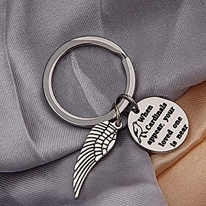 QIIER Memorial Jewelry When Cardinals Appear Your Loved One is Near Keychain with Angel Wings Charm In Memory of Love one Sympathy Gift (silver)