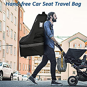 Car Seat Travel Bag with Wheels, Padded Car Seats Backpack, Large Durable Carseat Travel Bag for Airplane, Airport Gate Check Bag, Carseat Cover Bag with Padded Shoulder Strap, Gift for New Parents