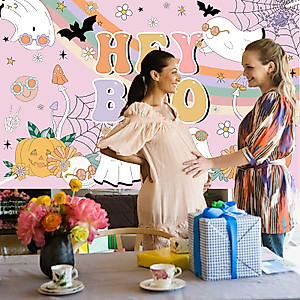 Avezano Halloween Hey Boo Baby Shower Backdrop Halloween Groovy Boho Rainbow Retro Hippie Theme Baby Shower Banner Little Boo Daisy Baby Shower Party Decorations Photo Background 70.8 x 43.3 Inch