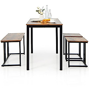 Giantex 4 Piece Dining Table Set, Kitchen Table and Chairs for 4, Nesting Furniture Set w/Bench & 2 Stools, Space-Saving Table Set, Modern Desk Set for Dining Room Restaurant