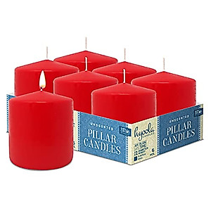 HYOOLA Red Pillar Candles 3x3 Inch - Unscented Pillar Candles - 6-Pack - European Made