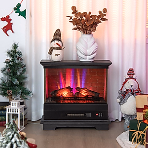 Tangkula 27 Inches Electric Fireplace Heater, Freestanding No Assembly Fireplace Stove with Remote Control, 3-Sided View, 7 Flame Effects, Overheat Protection, CSA Certified, 6H Timer, 1400W (Black)