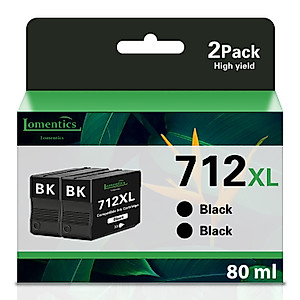 712XL Black Ink Cartridge 80-ml (2-Pack) - LOMENTI 712XLBK Ink Cartridge (3ED71A) Replacement for HP 712XL Ink Work with DesignJet T650 T630 T230 T210 Studio Plotter Printers