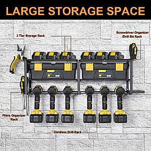 Tuenort Power Tool Organizer with 6 Drill Holders,Garage Tool Organizers and Storage Rack, Power Tool Holder Wall Mounted,Heavy Duty Metal Tool Shelf,Separate Tool Rack Christmas Gift for Men Dad