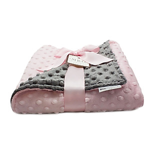 MEG ORIGINAL Minky Dot Baby Girl Blanket Pink & Charcoal Gray, 361