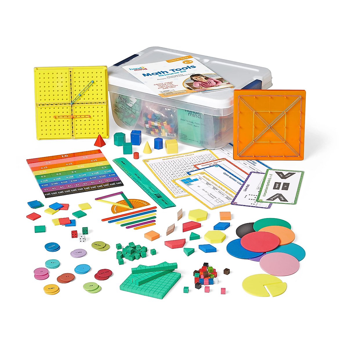 hand2mind Math Tools Small Group Sets 4-5 by Reagan Tunstall & Kristina Grant, Math Manipulatives, Base Ten Blocks, Color Tiles, Fraction Circles, Pattern Blocks, Place Value Chips, Classroom Supplies