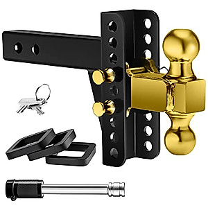 HOPERAN Adjustable Trailer Hitch,6-inch Drop/Rise Trailer Hitch,Fits 2-inch Receiver,Ball Mount Hitch,2" & 2-5/16" Trailer Balls,Tow Hitch for Heavy Duty Truck with Double Pins and Trailer Hitch Lock.
