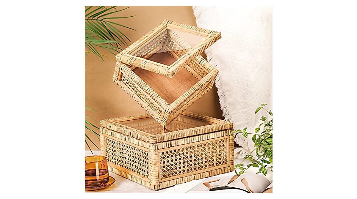 Amyhill Boho Rattan Decorative Storage Boxes Set of 2