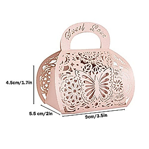 25PCS Pink Laser Cut Favor Boxes, Small Butterfly Wedding Boxes with Handle, Party Favor Boxes Small Gift Boxes Candy Boxes for Birthday Parties, Baby Shower, Bridal Showers, Anniversary (3.5"x2"x3")
