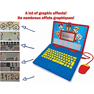 LEXIBOOK JC598PAi1 Paw Patrol - Educational and Bilingual Laptop French/English - Toy for Child Kid (Boys & Girls) 124 Activities, Learn Play Games and Music with Chase Marshall - Red/Blue