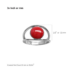 Silvershake Created Red Coral White Gold Plated 925 Sterling Silver Solitaire Ring Size 8.5