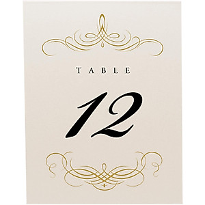 Decadent Flourish Wedding Table Numbers (Select Color/Quantity), Champagne, Gold, 1-20, Double Sided, Tent or Use in a Stand, Great for Parties & Restaurants - Made in the USA