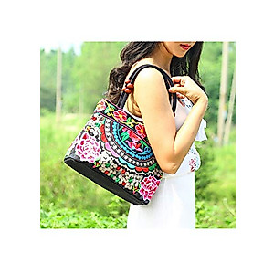 Embroidered Canvas Top Handle Handbags for Women,Ladies Casual Vintage Handbag Tote Bag