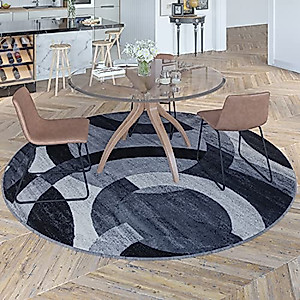 Flash Furniture Harken Collection 8' x 8' Round Geometric Area Rug - Black and Gray Olefin Facing - Jute Backing - Living Room or Bedroom
