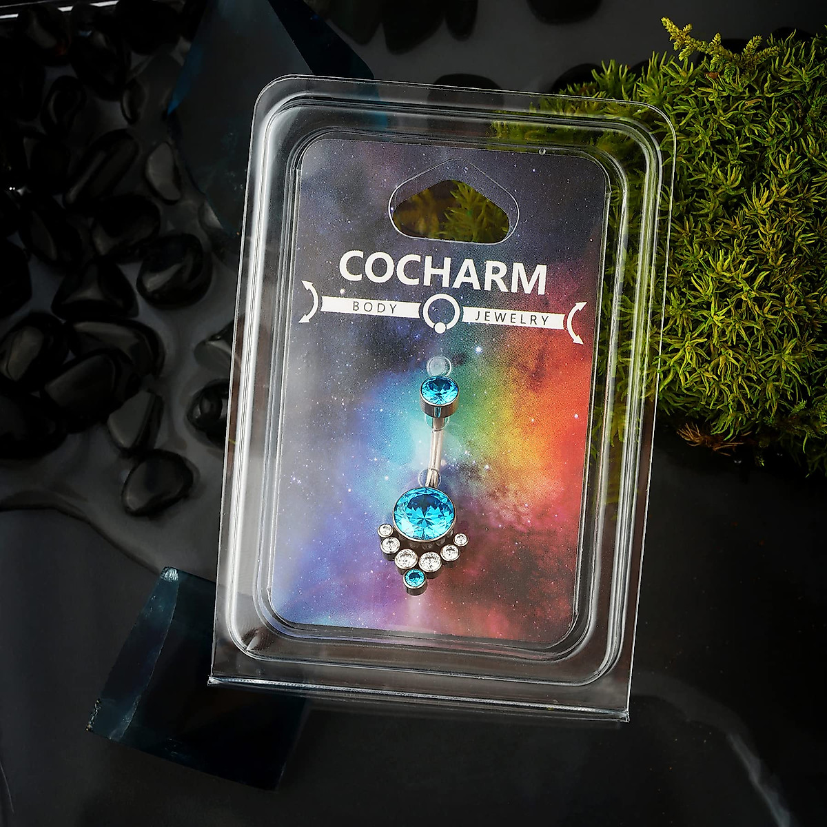 COCHARM G23 Titanium Belly Button Rings for Women Hypoallergenic Titanium Navel Rings 14g Internally Threaded White Opal Belly Ring