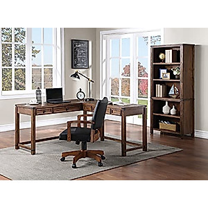 OSP Home Furnishings Baton Rouge Rustic L-Shape Office Desk with Power Port Drawer, Brushed Walnut Finish
