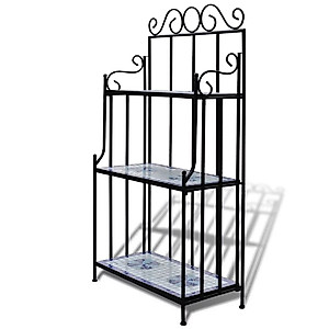 xiannv Plant Stand Display Blue White Mosaic Table, Patio Table Decor, Mosaic Table Outdoor, Mosaic Plant Stand Pattern