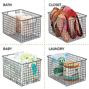 mDesign Metal Wire Food Storage Basket Organizer with Handles for Organizing Kitchen Cabinets, Pantry Shelf, Bathroom, Laundry Room, Closets, Garage - Concerto Collection - 8 Pack - Graphite Gray