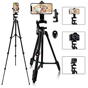 teefeet Phone Tripod, 54 inch Light Travel Tripod, with Mobile Phone Holder Adapter/Remote Shutter/Carry Bag for Selfie, Suitable for Video, Live Broadcast, Video Blog, Tiktok (Black)