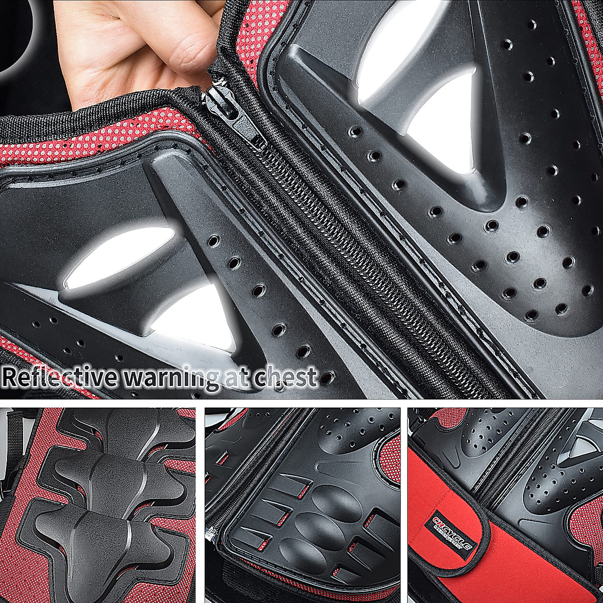 ElCYCO Kids Motorcycle Armor Suit Dirt Bike Gear Chest Protector Motocross for Kids Dirt Bike Chest Protective Gear with Elbow Knee Pads Guards for Cycling(red)