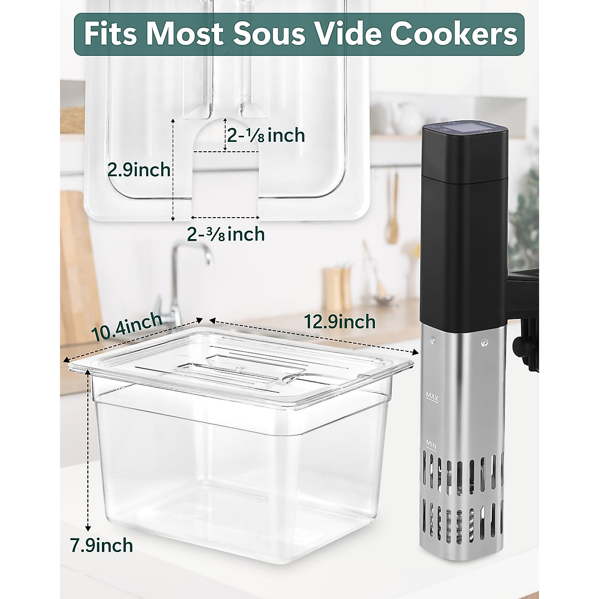 Kursinna 12QT Sous Vide Container with Lid, Fixed Rack, Kitchen Tong, Heat-Resistant Sleeve, BPA Free Container Fit Anova, Breville Joule, Instant Pot and Most Sous Vide Cooker