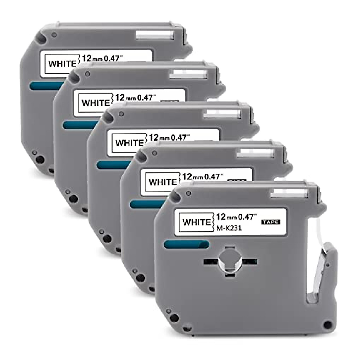 5PK 12mm 0.47 M-K231s M Tape Compatible with Brother M Tape 12mm 0.47 White M-k231 M-k231s，Black on White for Brother 12mm 1/2 M Tape Label Maker Tape for Brother PTouch PT-65 PT-90 PT-M95 PT-70BM