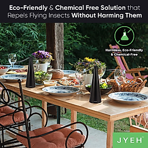 JYEH Fly Fan Repeller for Tables | Indoor & Outdoor | Keeps Flies Away from Food | Fly Repellent | for Outdoor Meals & Seating | Portable Electricity Enabled Fan | Black | 2 Pack |