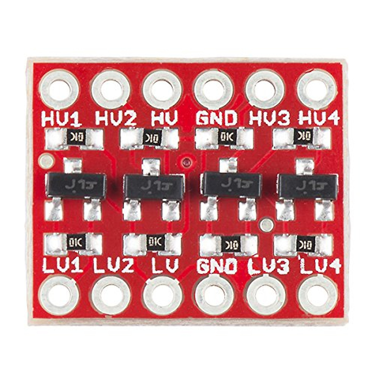SparkFun Logic Level Converter - Bi-Directional Step Down 5V Signals to 3.3V and Steps up 3.3V to 5V Board Dimensions: 0.63 x 0.52 (16.05 x 13.33mm)