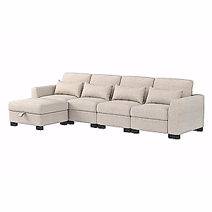 Sunrise Coast Modular Sofa Couch 130" Convertible L Shaped Sofas&Couches with Movable Ottoman Sectional, Beige