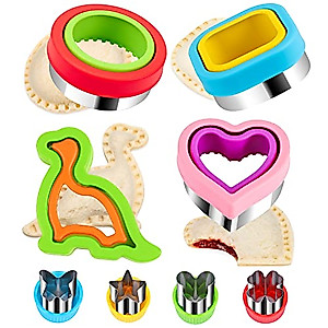 Sandwich Cutter and Sealer for Kids Uncrustables Maker 8PCS Heart Circle Square Dinosaur Shape Cookie Cutters Bread Decruster Pancake Maker DIY Sandwich Cutter for Kids Boys Girls Adults Bento Box