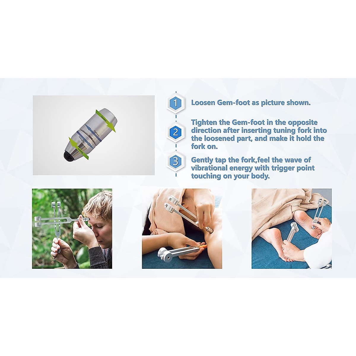 Ckakra Pack of 2 Weighted Tuning Forks with Natural Gemstone Trigger Point for Sound &Body Healing, OTTO128& OM136.1, Zen Tools,Odorless Silicone Activator