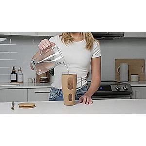 MAISON CLARA Glass Tumbler with Straw and Lid - 40oz Reusable Tumbler with Handle, Time Marker, Silicone Protective Sleeve-Two Straws & Two Lids (AMBER)