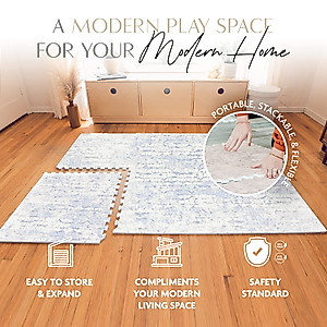 Famokids - Baby Play Mat, Tummy Time Mat, Soft & Comfortable Foam Play Mat for Baby, Interlocking Foam Mat, Non-Toxic & Waterproof Mat, Medium, 4 x 6 ft, Moonstone (Dark Gray)