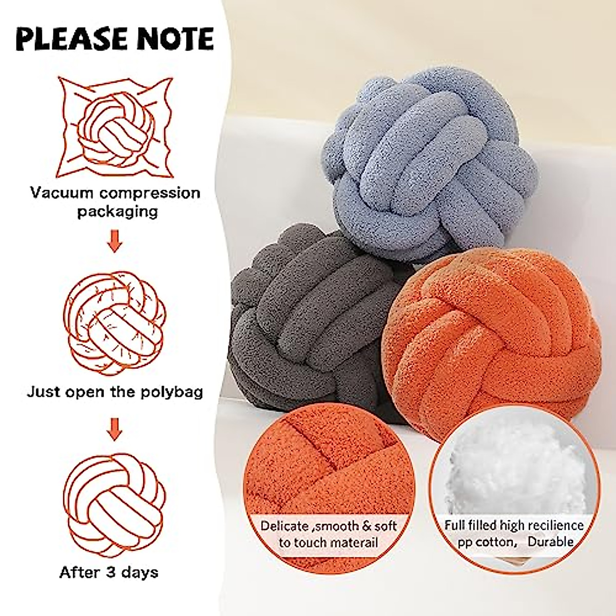 ZAKUN Know Pillow Balls, Round Ball Pillows Decorative Throw Pillows, Soft Plush Knotted Pillows Home Decoration for Sofa Bed Couch Handmade Knotted Ball Throw Pillow Cushion