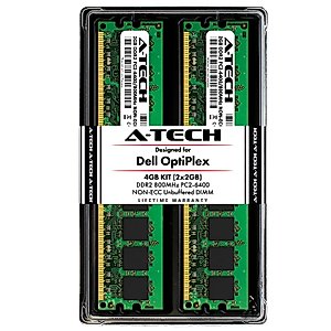 A-Tech 4GB (2 x 2GB) Memory RAM Kit for Dell OptiPlex 960, 760, 755, 745, 740, 360, 330, 160, (MT, DT, SFF, USFF) - DDR2 800MHz PC2-6400 Non-ECC DIMM Modules
