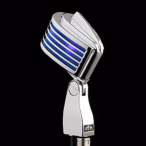 Heil The Fin Dynamic Microphone for Live Sound Applications and Video Podcasting, XLR Microphone with Vintage Appeal, Wide Frequency Response, and Superior Rear Noise Rejection - Chrome/Blue