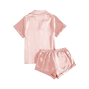 LYANER Women's Sleepwear Satin Silky Short Sleeve Top with Shorts Pajama Set Dusty Pink Small