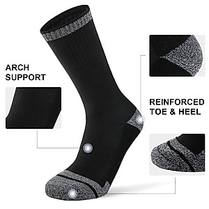 FITRELL 6 Pack Men's Athletic Crew Socks Cushioned Work Boot Socks, Black, X-Large, Shoe Size 12-15