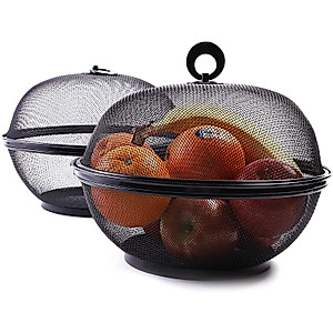 Juvale 2 Pack Black Mesh Fruit Baskets with Lids for Fruits, Restaurant Kitchen Produce Containers (10 In)
