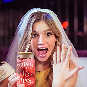 FlyweightZ Bride Gifts for Her - 16oz Miss To Mrs Glass Cup for Wedding Gifts - Bridal Shower Gifts for Bride - Bride To Be Gifts for Bachelorette Party Favors - Cute Cups for Engagement Gifts