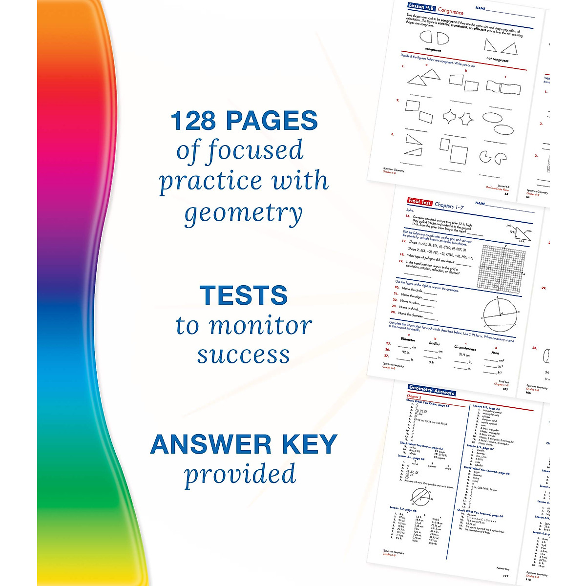 Spectrum Grades 6 - 8 Geometry Workbook, Ages 11 to 14, Geometry Math Workbook, Angles, Shapes, Coordinate Plane, Perimeter, Area, and Volume, Focus on Points, Lines, Rays, and Polygons - 128 Pages