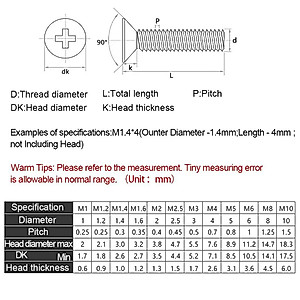 Dreneco Electronic Screws Phillips Flat Head Micro Screws for Glasses Laptop Notebook Computer Bolt M3*7mm,200 pcs