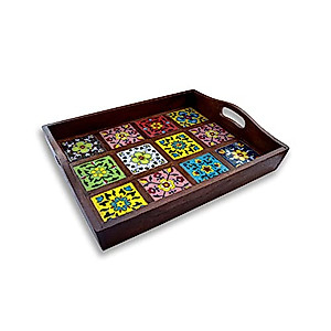 Craft Trade Wooden Tray Decorative Serving Wood Tray Vintage Mounted Wooden Dining Accessories Ottoman Tray for Kitchen Home Décor Farmhouse Coffee Table-15zx12X3