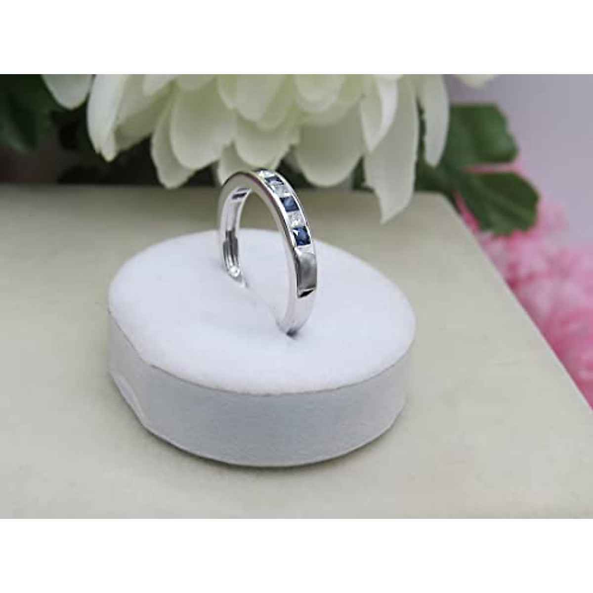 Dazzlingrock Collection Princess Blue Sapphire Stackable Wedding Band (0.30 ctw) in 10K White Gold Size 7
