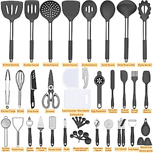 Silicone Cooking Utensil Set, Umite Chef 43 PCS Heat Resistant Kitchen Utensil Gadgets Set-Stainless Steel Handle- Kitchen Spatula Tools for Nonstick Cookware, Pots and Pans Accessories(Grey)