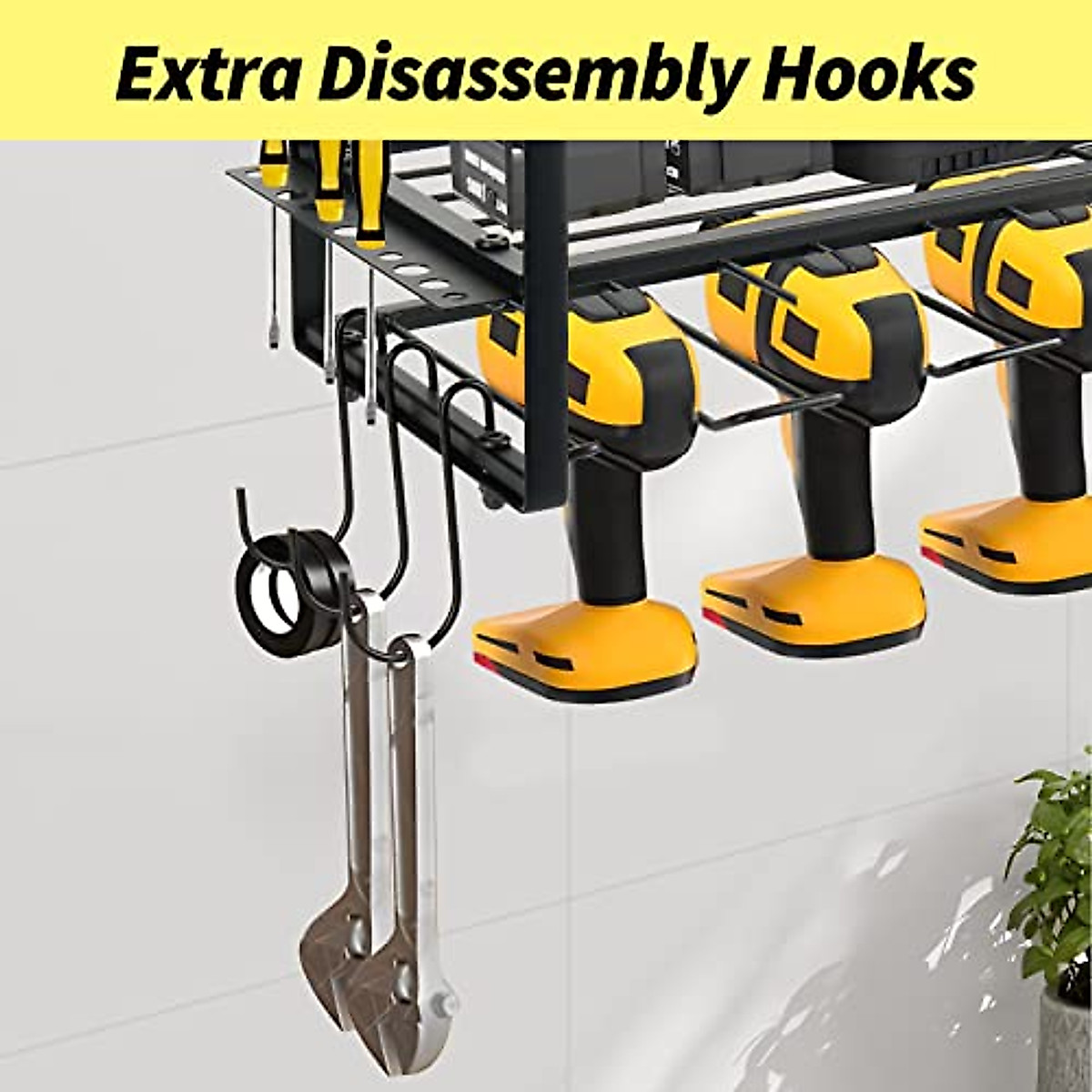 OSYRGUBIOE Power Tool Organizer with 4 Hooks Heavy Duty 7 Drill Holder Wall Mount Garage Tool Organizers and Storage Utility Storage Rack for Cordless Drill Charging Station…