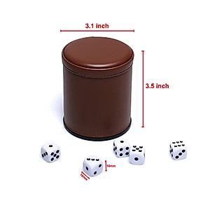 5 Pack PU Leather Dice Cups Felt Lining Quiet Shaker with 30 Dot Dice for Bar Party Yahtzee Farkle Dice Games