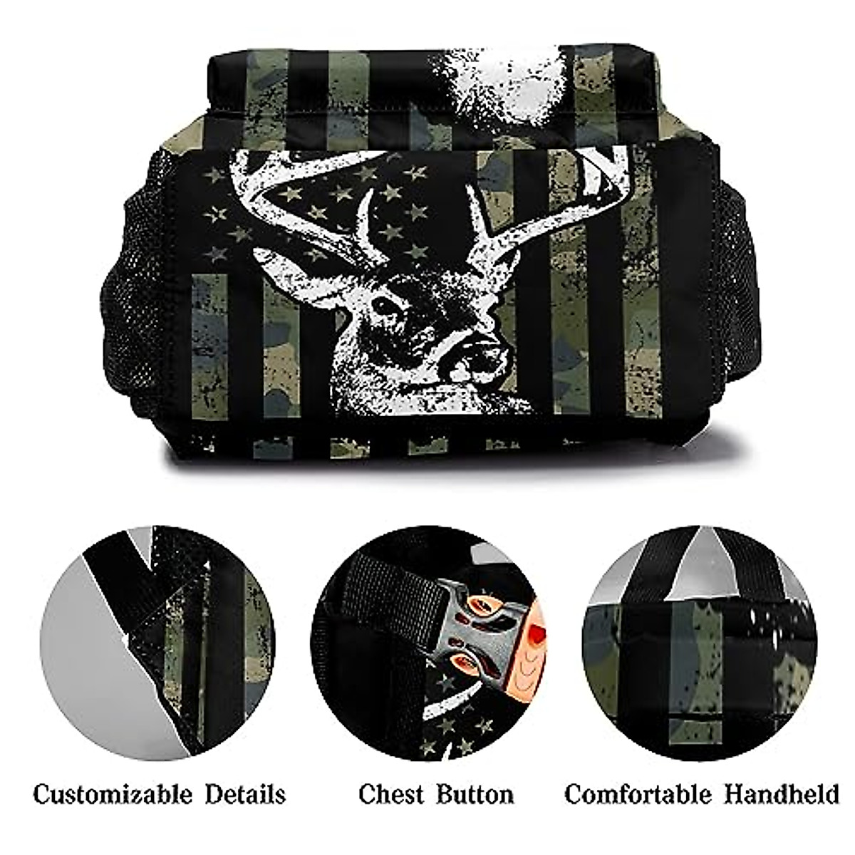 zaaprintblanket Personalized Custom American Flag Camo Antlers Deer Backpack Gifts for Unisex Adult Office Staff Travel Camper
