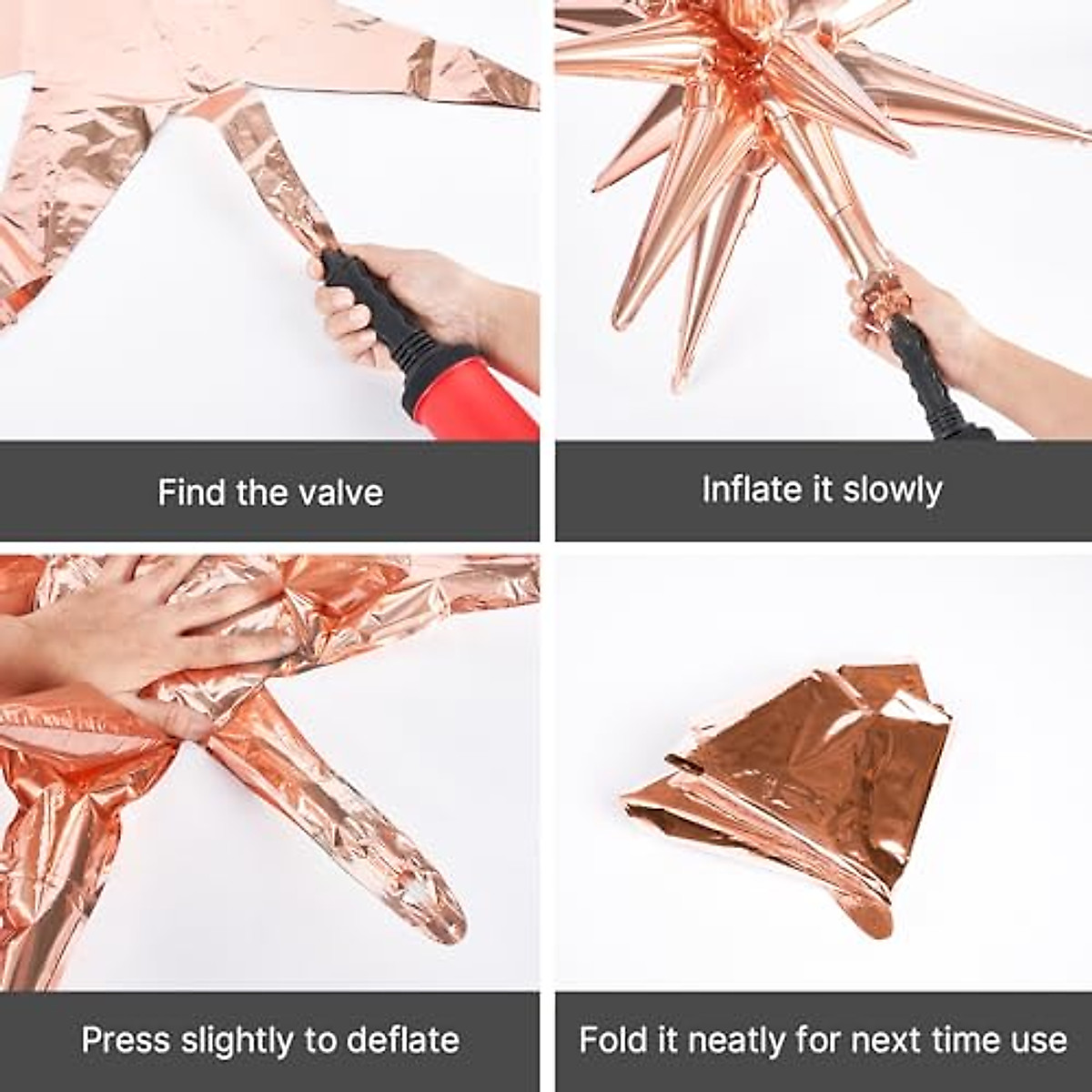 PartyWoo Metallic Rose Gold Balloons, 110 pcs 22 Inch Star Balloons and Rose Gold Balloons Different Sizes Pack of 18 Inch 12 Inch 10 Inch 5 Inch for Balloon Garland Balloon Arch as Party Decorations