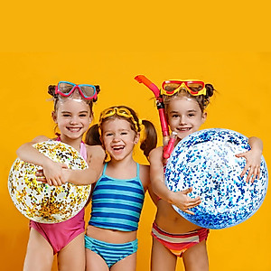 TURNMEON 5 Pack Sequins Beach Ball Jumbo Pool Toys Balls 16 Inch 24 Inch Giant Confetti Glitters Inflatable Clear Beach Ball Swimming Pool Water Beach Toys Outdoor Summer Party Favors for Kids Adults